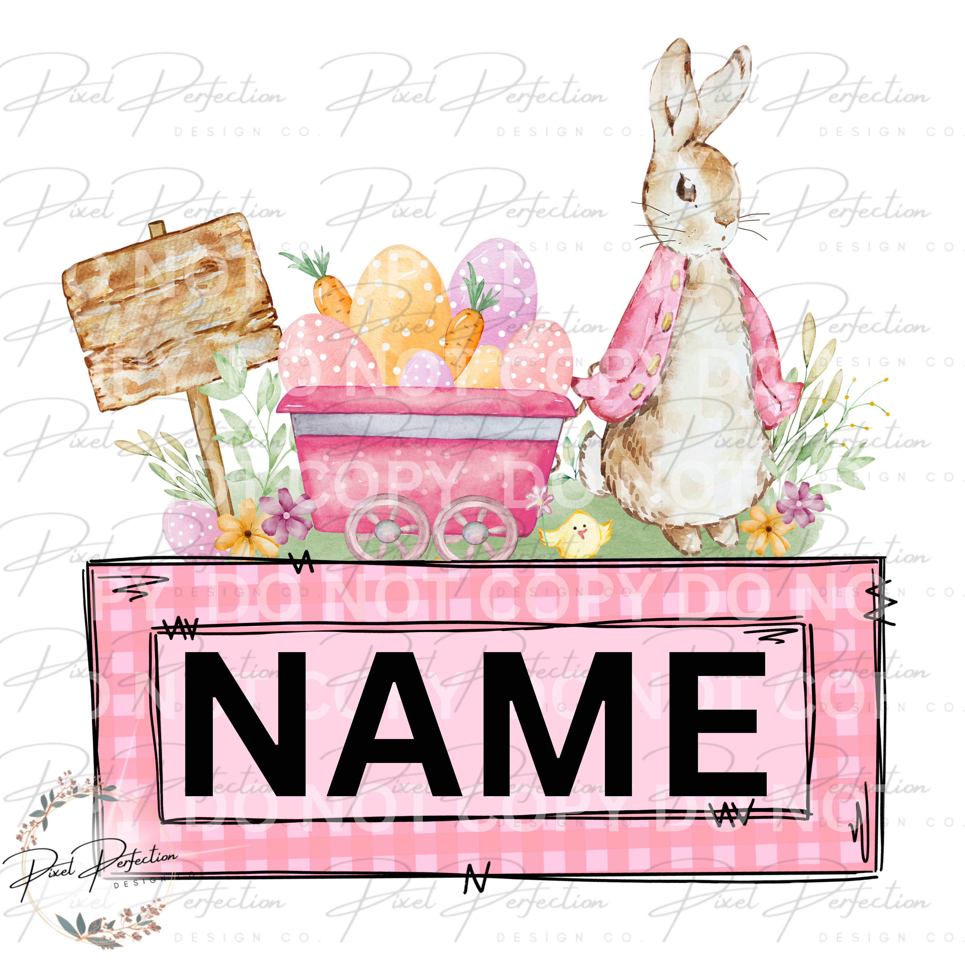 Girl vintage Easter bunny name plate png – Pixel Perfection Design Co